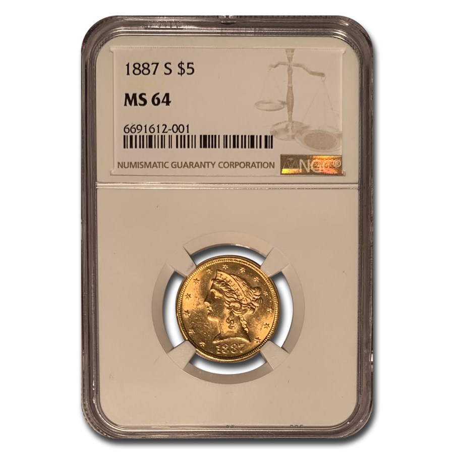 Buy 1887-S $5 Liberty Gold Half Eagle MS-64 NGC | APMEX