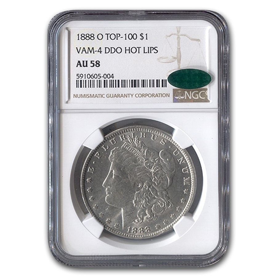 Buy 1888-O Morgan Dollar AU-58 NGC (VAM-4, Hot Lips Dbl Die, CAC) | APMEX