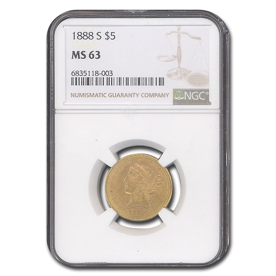 1888-S $5 Liberty Gold Half Eagle MS-63 NGC