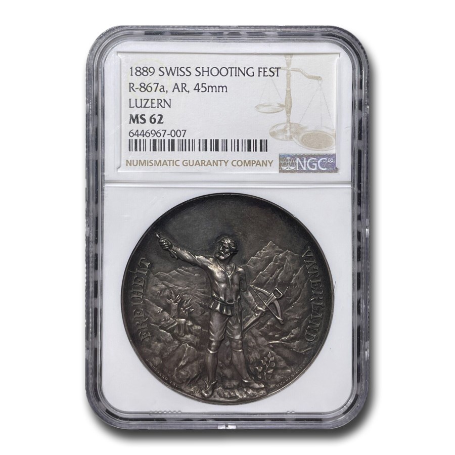 1889 Switzerland Silver Shooting Medal MS-62 NGC