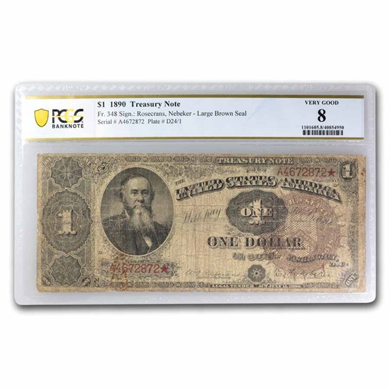 1890 $1.00 Treasury Note Stanton VG-8 PCGS (Fr#348) Details