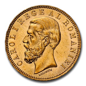 1890-B Romania Gold 20 Lei MS-63 NGC