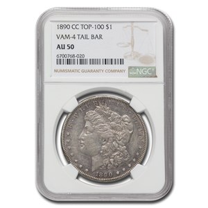1890-CC Morgan Dollar AU-50 NGC (VAM-4, Tail Bar, Top 100)