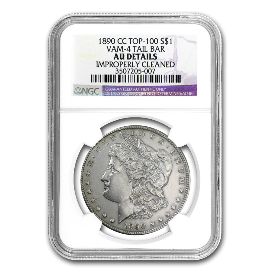 Buy 1890-CC Morgan Dollar AU Detail NGC (VAM-4, Tailbar, Cleaned) | APMEX