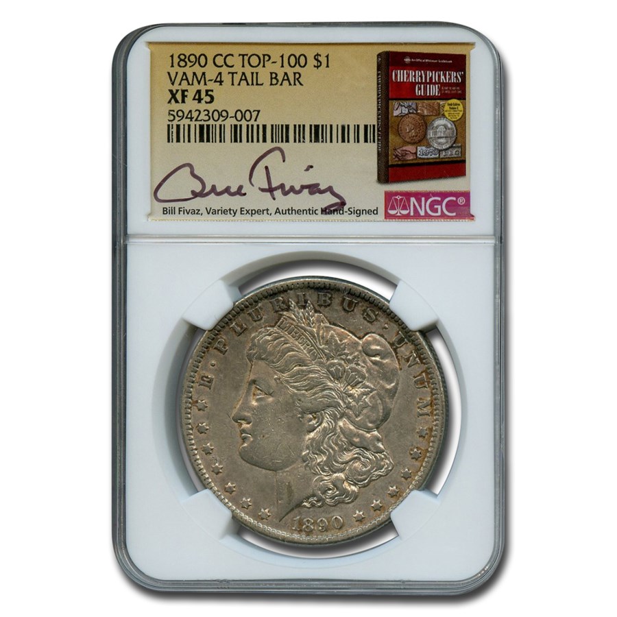 1890-CC Morgan Dollar XF-45 NGC (VAM-4 Tail Bar, Fivaz)
