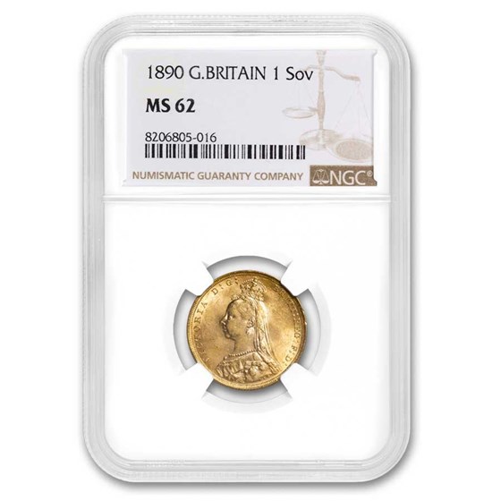 1890 Great Britain Gold Sovereign Victoria Jubilee MS-62 NGC