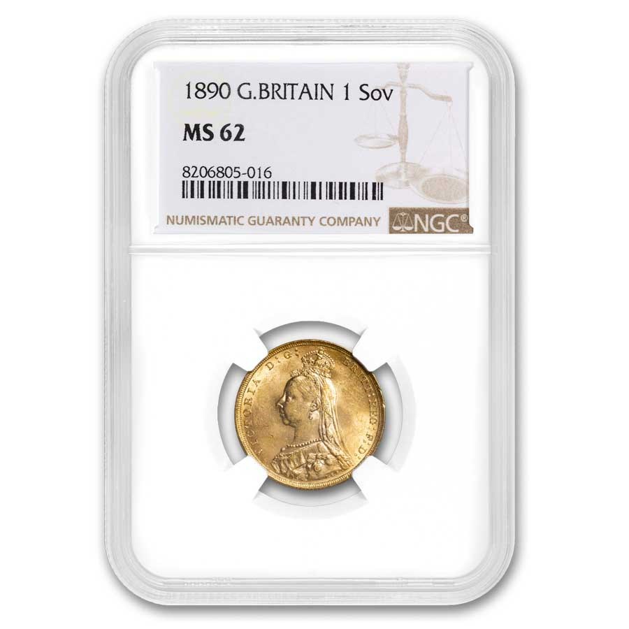 1890 Great Britain Gold Sovereign Victoria Jubilee MS-62 NGC