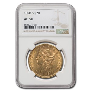 1890-S $20 Liberty Gold Double Eagle AU-58 NGC