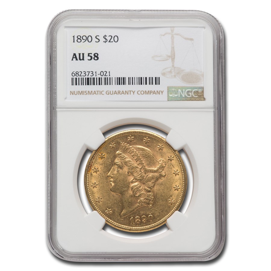 1890-S $20 Liberty Gold Double Eagle AU-58 NGC