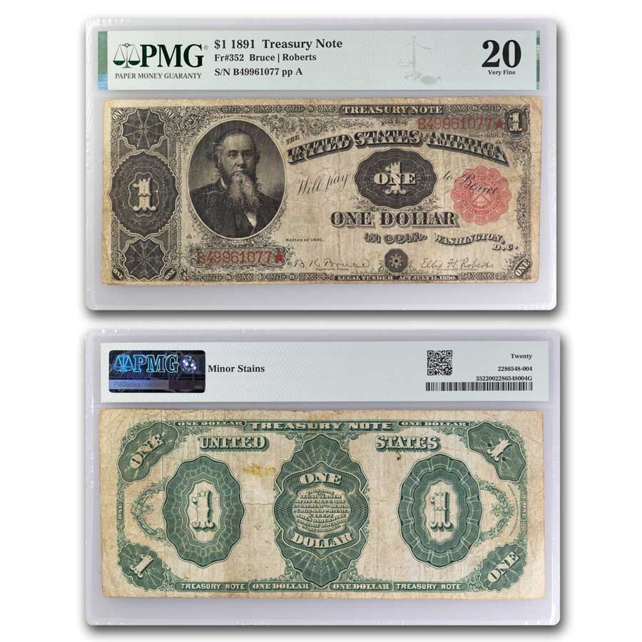 1891 $1.00 Treasury Note Stanton Choice VF-20 PMG (Fr#352)