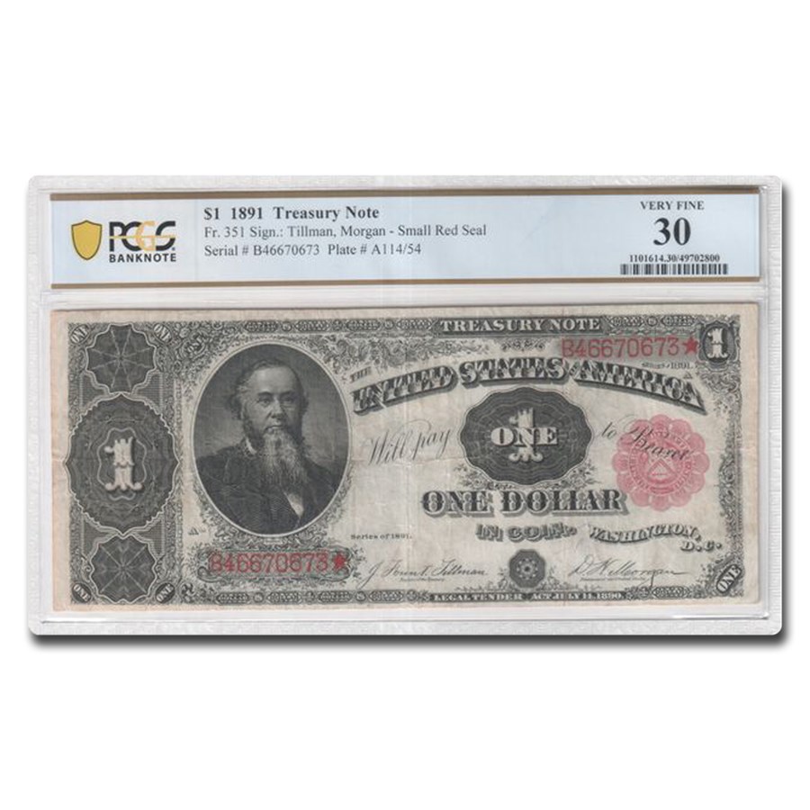 1891 $1.00 Treasury Note Stanton VF-30 PCGS (Fr#351)