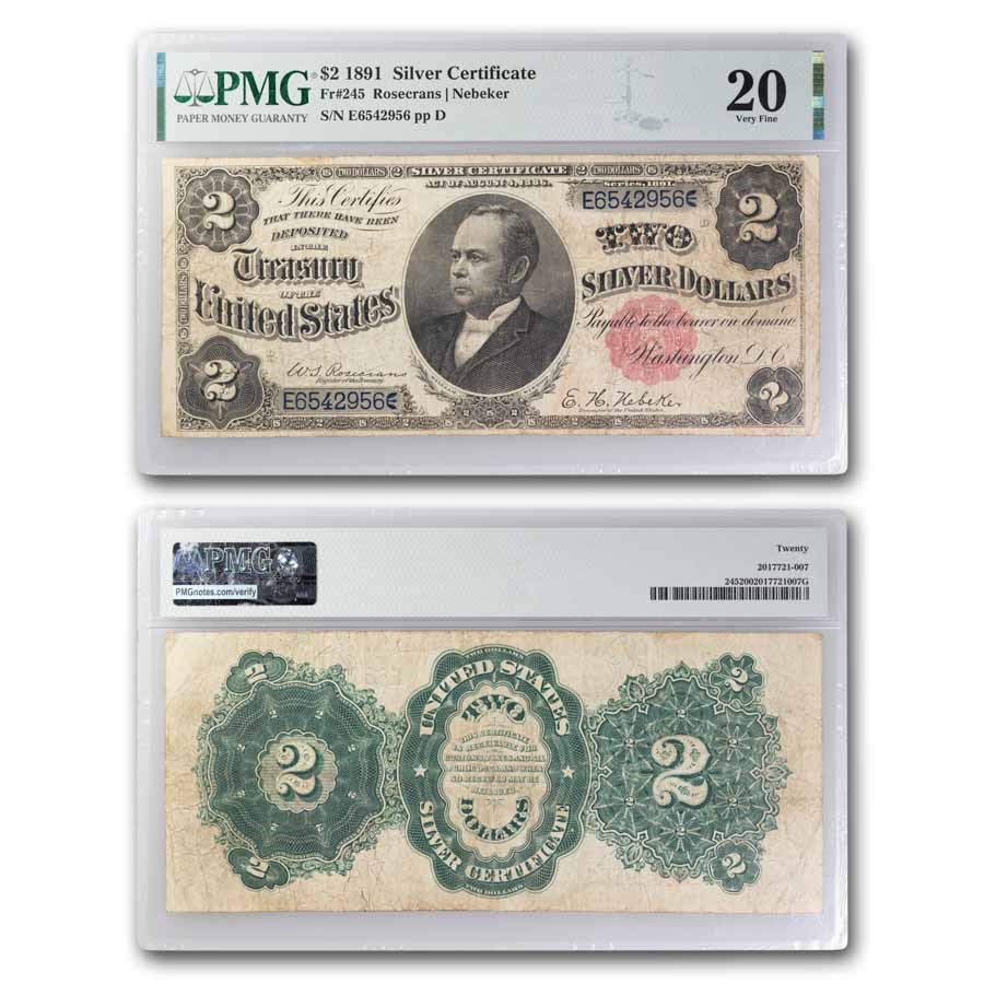 1891 $2.00 Silver Certificate Windom VF-20 PMG (Fr#245)