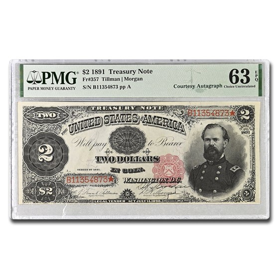 1891 $2 Treasury Note McPherson CU-63 EPQ PMG (Fr#357) Signed