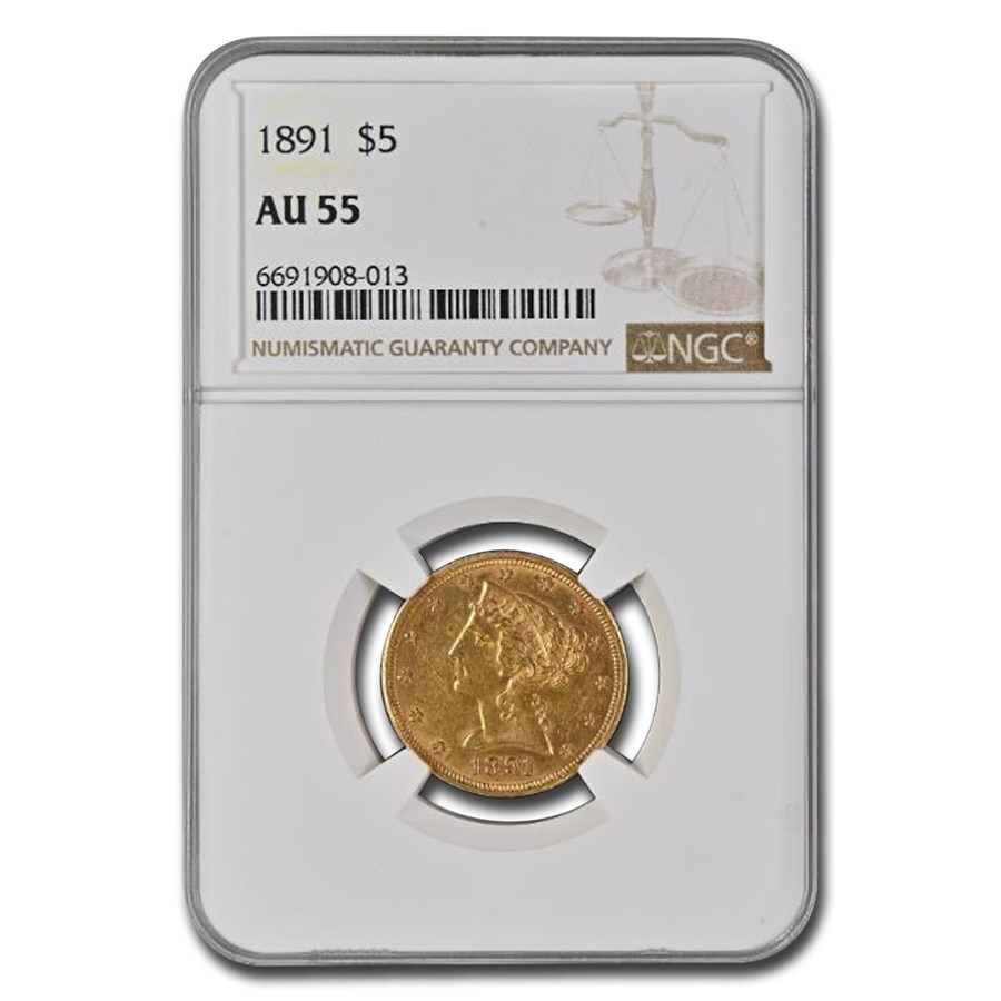 1891 $5 Liberty Gold Half Eagle AU-55 NGC