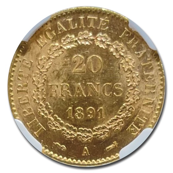 Buy 1891-A France Gold 20 Franc Angel MS-63 NGC | APMEX