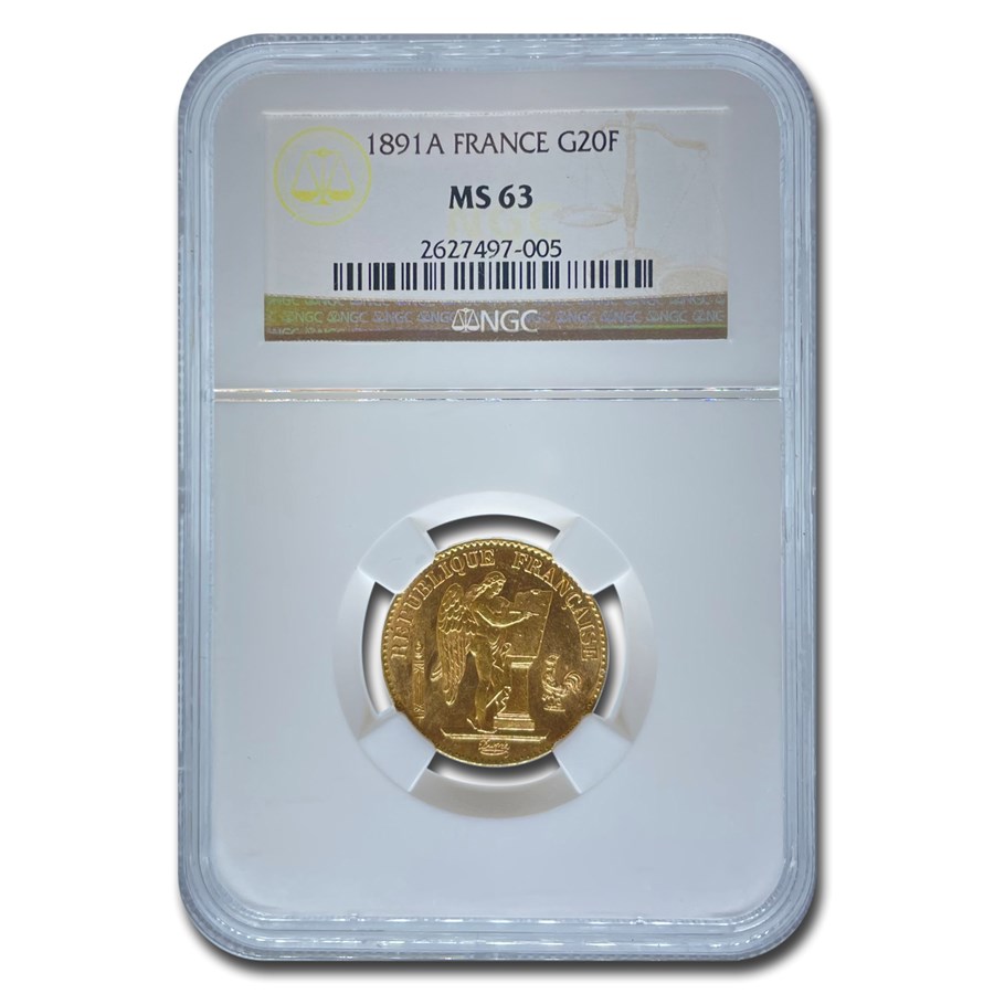 Buy 1891-A France Gold 20 Franc Angel MS-63 NGC | APMEX