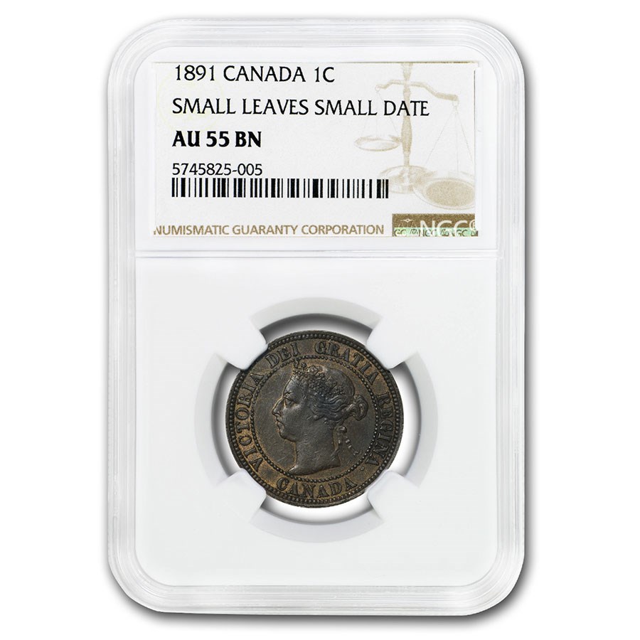 Buy 1891 Canada Large Cent Small Date, Small Leaves AU-55 NGC (Brown ...