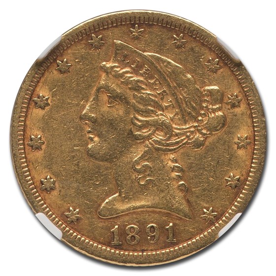 1891-CC $5 Liberty Gold Half Eagle AU-50 NGC