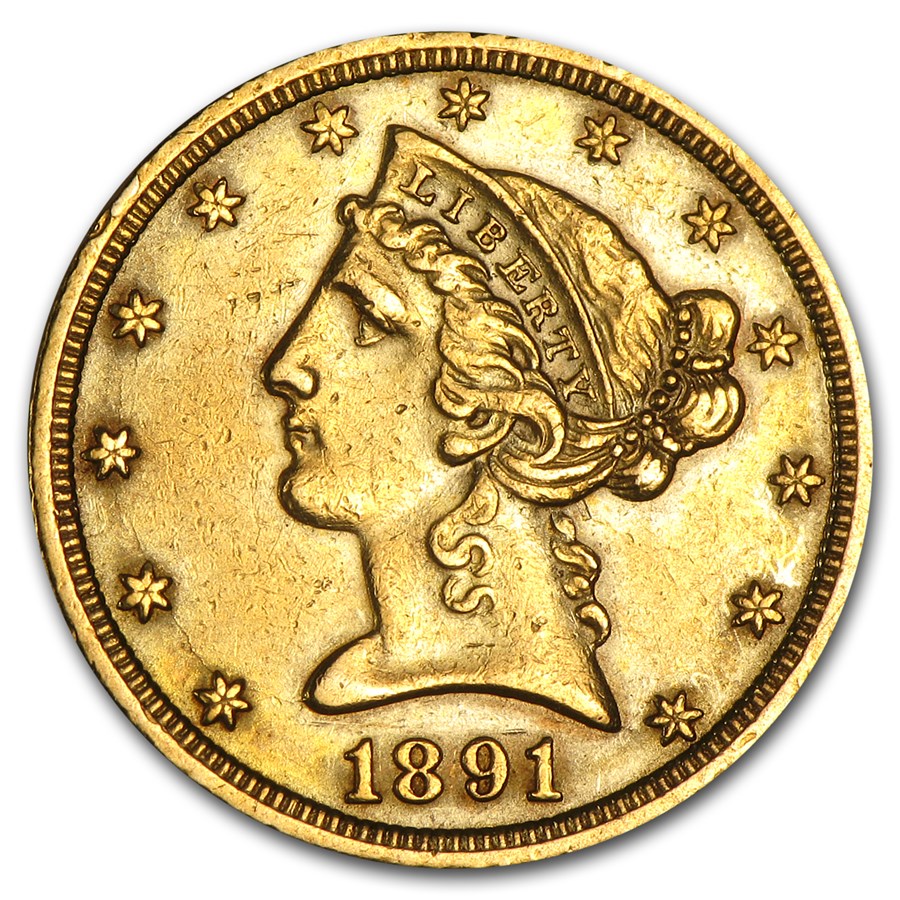 Buy 1891-CC $5 Liberty Gold Half Eagle AU Details (Cleaned) | APMEX