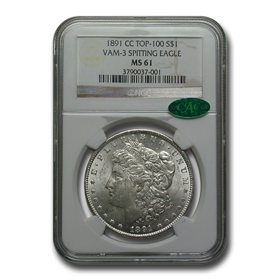 1891-CC Morgan Dollar MS-61 NGC CAC (VAM-3 Spitting Eagle)