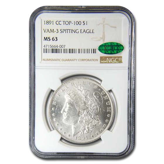 Buy 1891-CC Morgan Dollar MS-63 NGC CAC (VAM-3, Spitting Eagle) | APMEX