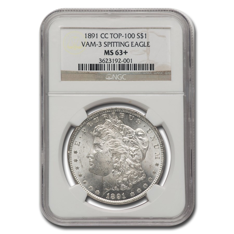 1891-CC Morgan Dollar MS-63+ NGC (VAM 3 Spitting Eagle, Top 100)