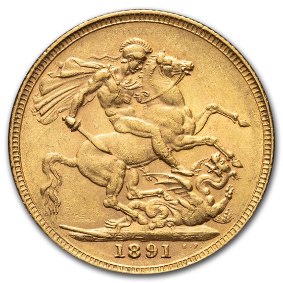 1891 Great Britain Gold Sovereign Victoria Jubilee Head AU
