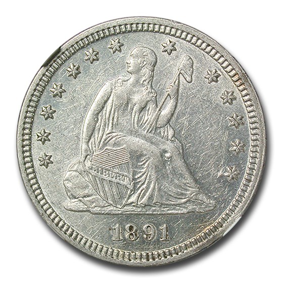 1891 Liberty Seated Quarter AU-55 NGC