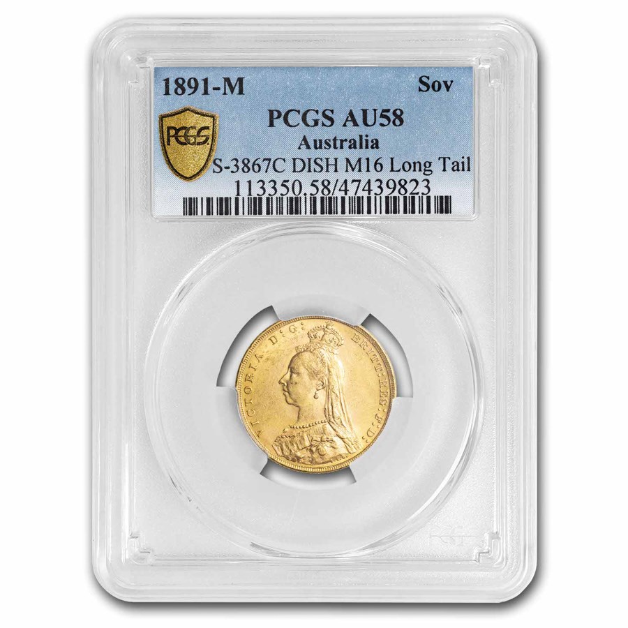 1891-M Australia Gold Sovereign Victoria Jubilee AU-58 PCGS
