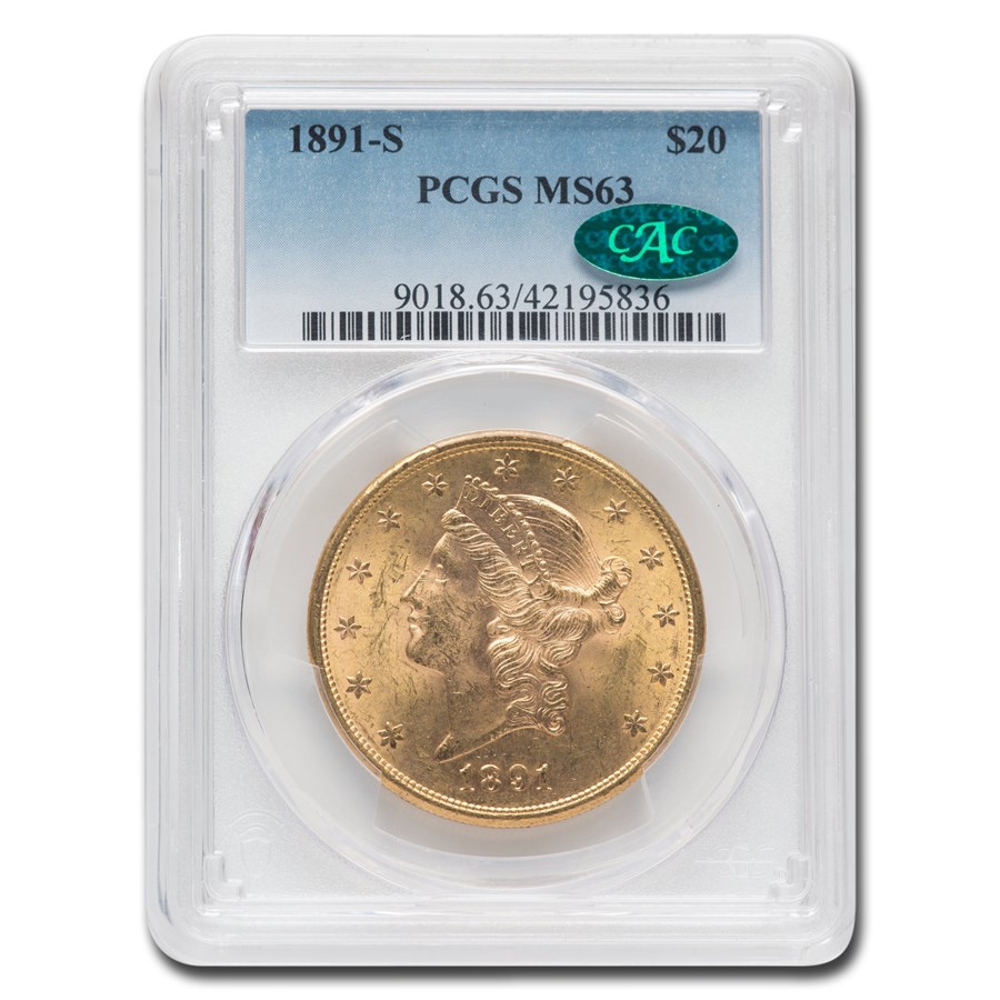 Buy 1891-S $20 Liberty Gold Double Eagle MS-63 PCGS CAC | APMEX