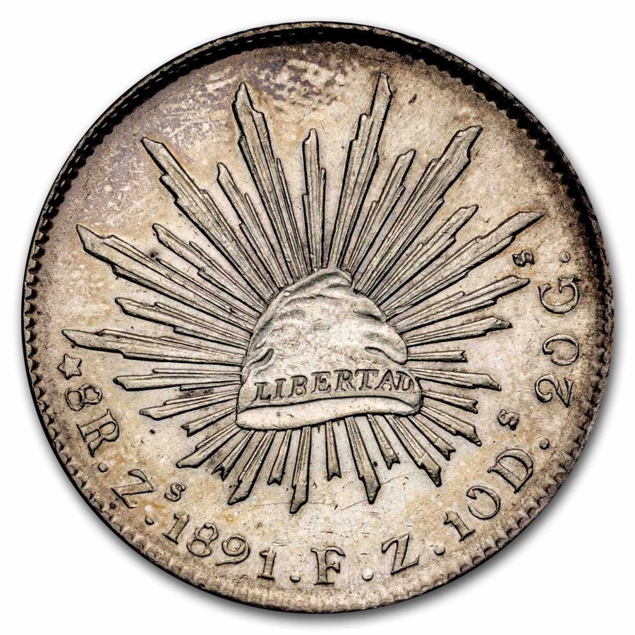 1891-Zs FZ Mexico Silver 8 Reales Cap & Rays BU Details