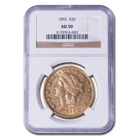 1892 $20 Liberty Gold Double Eagle AU-50 NGC