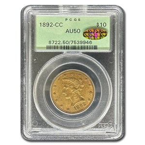1892-CC $10 Liberty Gold Eagle AU-50 PCGS Gold CAC (OGH)