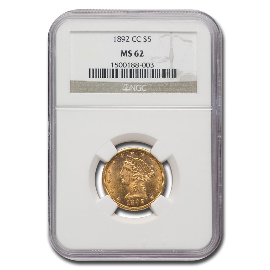 1892-CC $5 Liberty Gold Half Eagle MS-62 NGC
