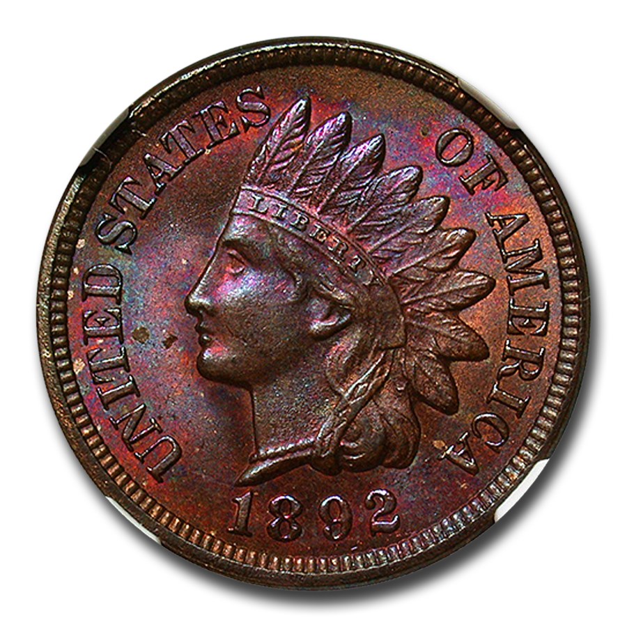 1892 Indian Head Cent MS-64 NGC (RB, Nice Toning)