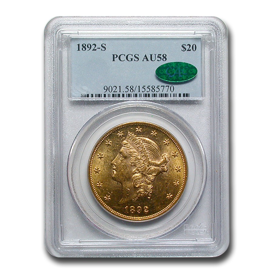 Buy 1892-S $20 Liberty Gold Double Eagle AU-58 PCGS CAC | APMEX