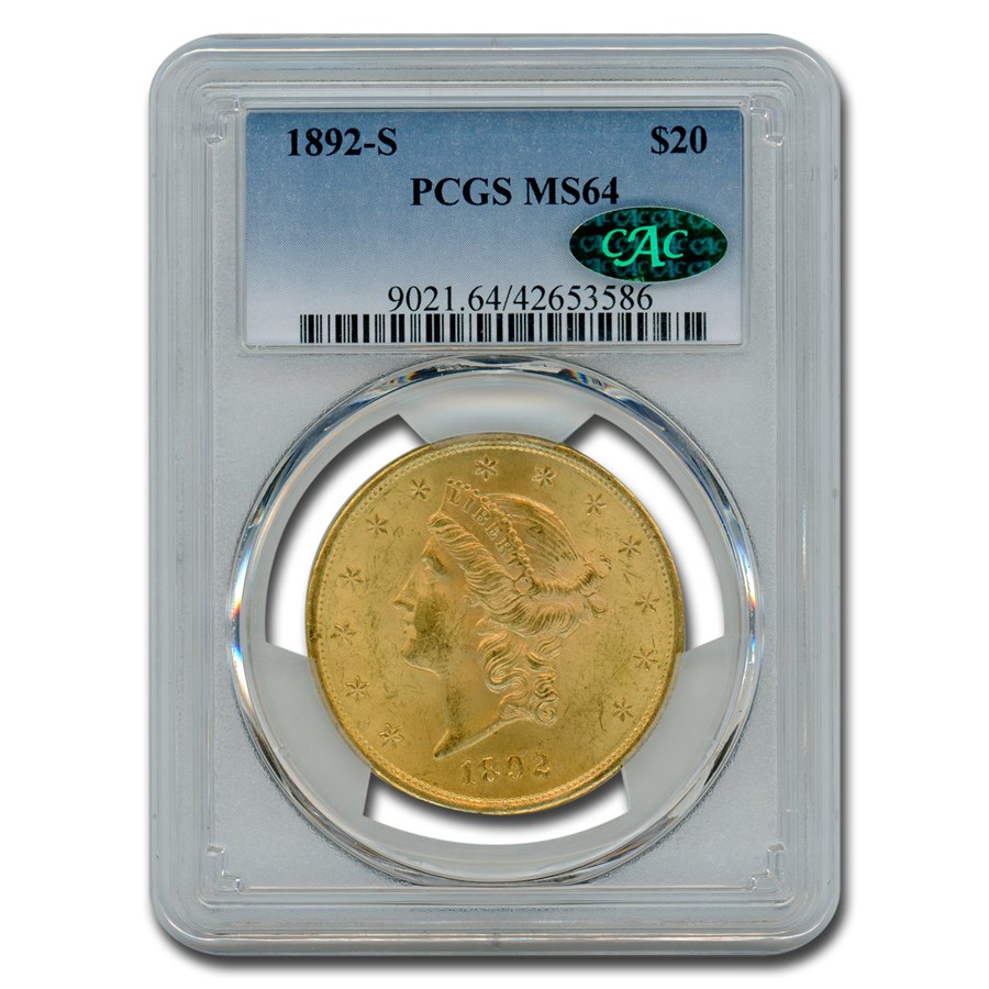 Buy 1892-S $20 Liberty Gold Double Eagle MS-64 PCGS CAC | APMEX