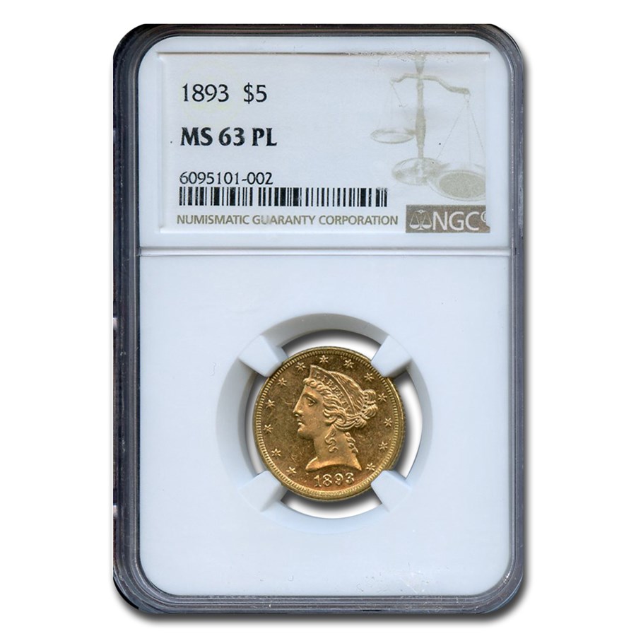 Buy 1893 $5 Liberty Gold Half Eagle MS-63 NGC (PL) | APMEX