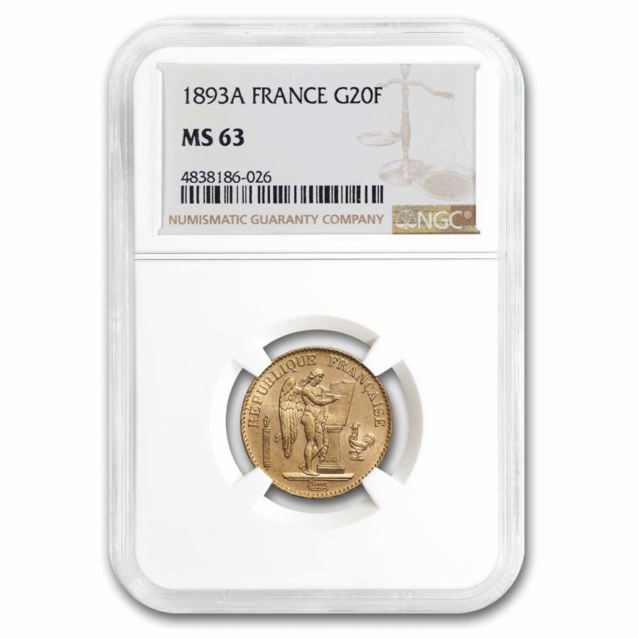 Buy 1893-A France Gold 20 Francs Angel MS-63 NGC | APMEX