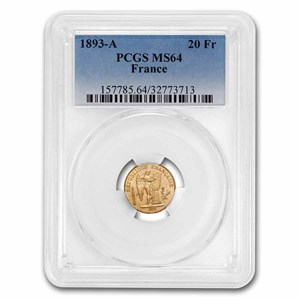 Buy 1893-A France Gold 20 Francs Angel MS-64 PCGS | APMEX