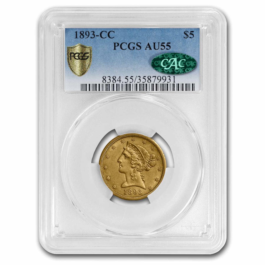 Buy 1893-CC $5 Liberty Gold Half Eagle AU-55 PCGS CAC | APMEX