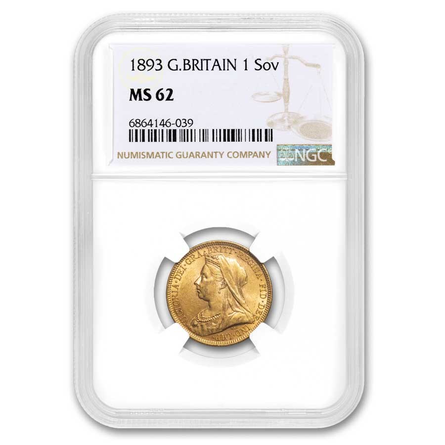 1893 Great Britain Gold Sovereign Victoria Veil MS-62 NGC
