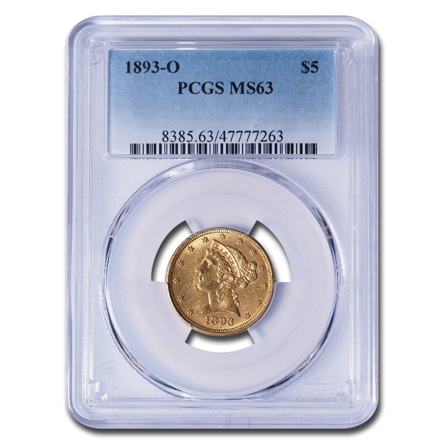 1893-O $5 Liberty Gold Half Eagle MS-63 PCGS