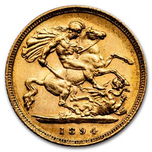 1894 Great Britain Gold Half-Sovereign Victoria Veil AU
