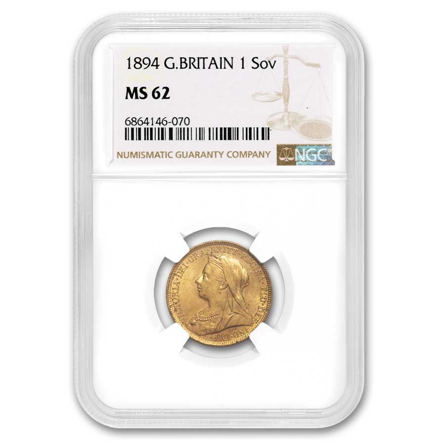 1894 Great Britain Gold Sovereign Victoria Veil MS-62 NGC