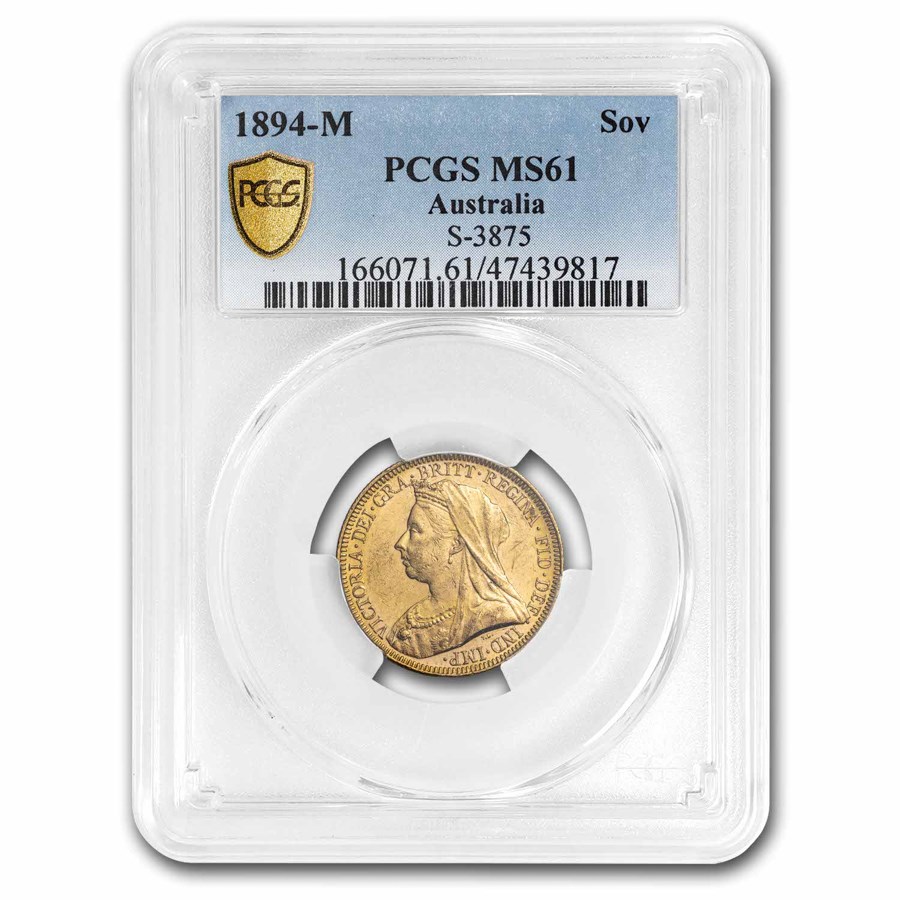 1894-M Australia Gold Sovereign Victoria Veiled Head MS-61 PCGS