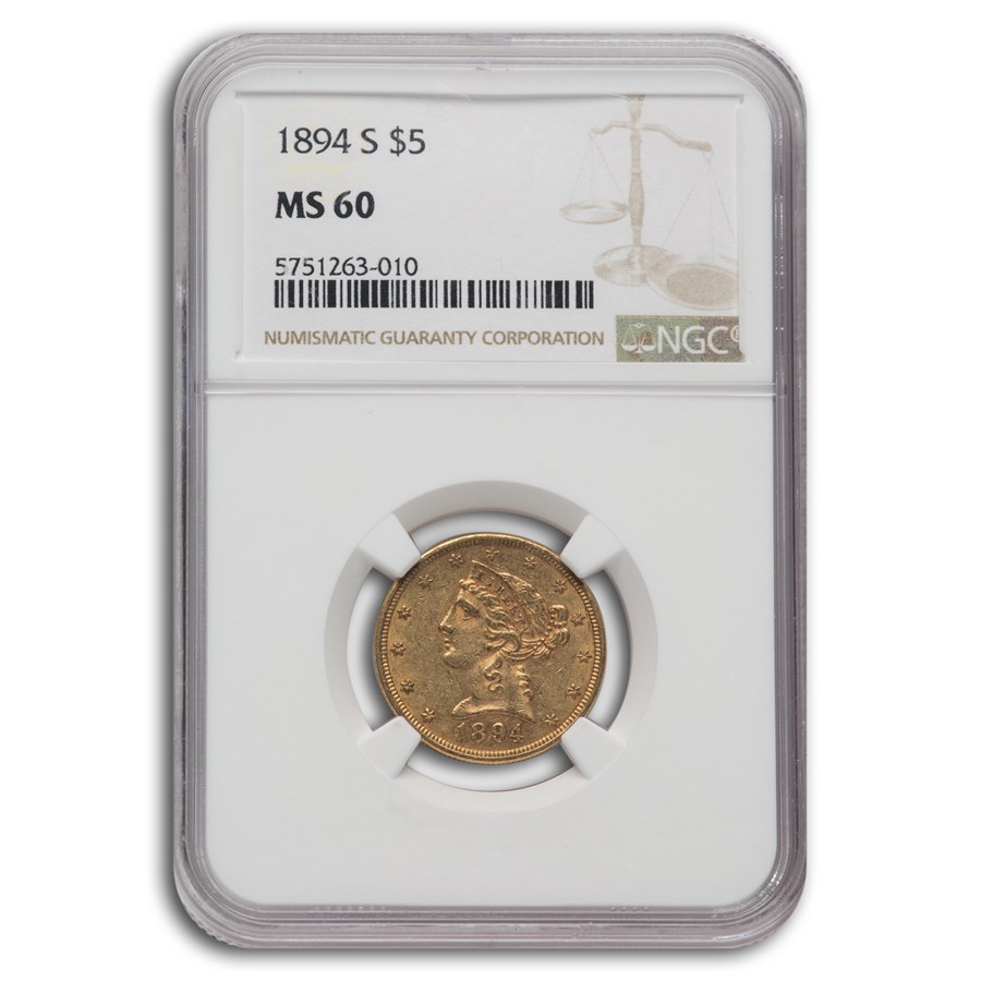 1894-S $5 Liberty Gold Half Eagle MS-60 NGC