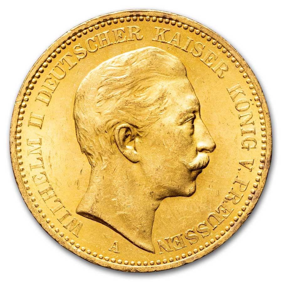 1895-A Germany Gold 20 Marks Prussia Wilhelm II BU
