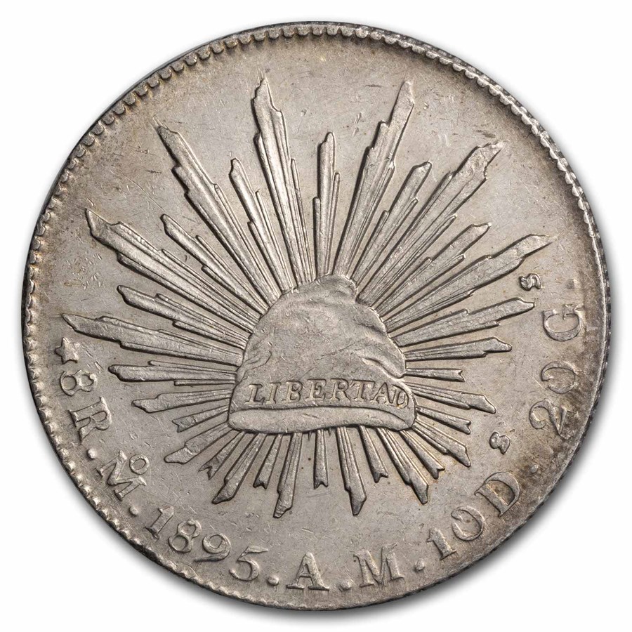 1895-Mo AM Mexico Silver 8 Reales Cap & Rays AU