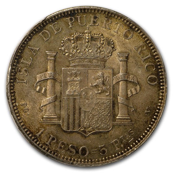 Buy 1895 Puerto Rico Silver Peso Choice AU-58 PCGS | APMEX